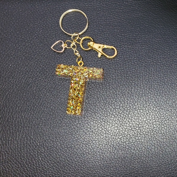 Handmade | Accessories | Holographic Gold Glitter Letter T Keychain ...